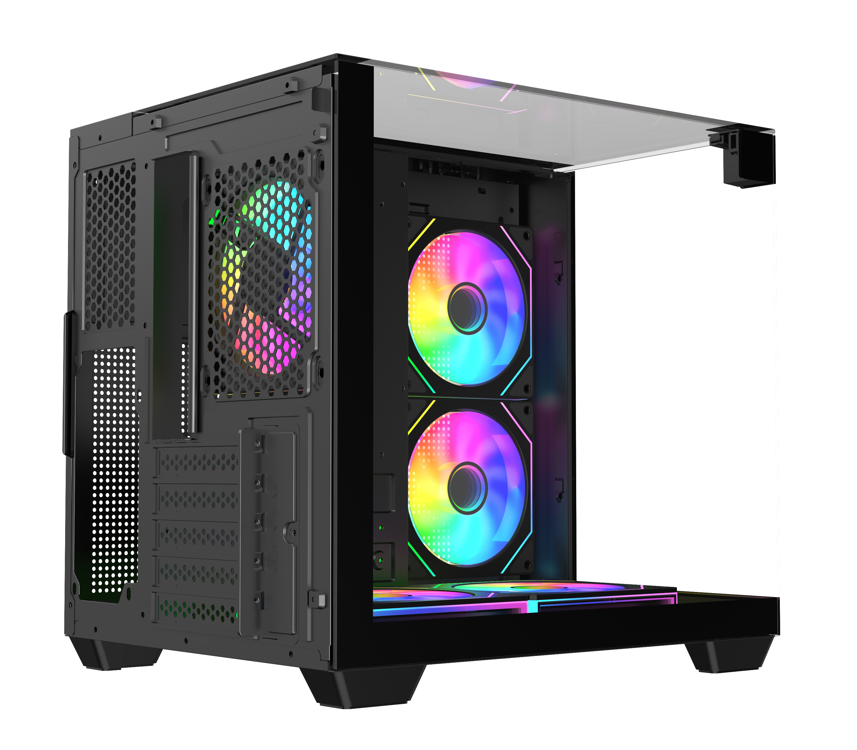 YGT X275M M-ATX Gaming PC Case Panoramic column-free 3-sided glass sea ...