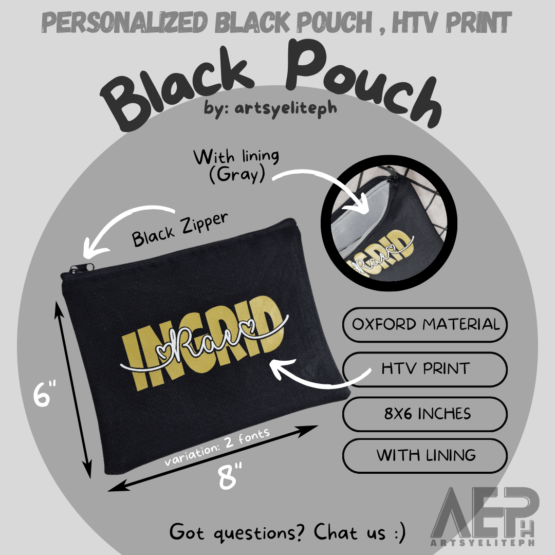 Personalized Black coin purse HTV print | Black pouch | 4x6| 6x8 | with ...
