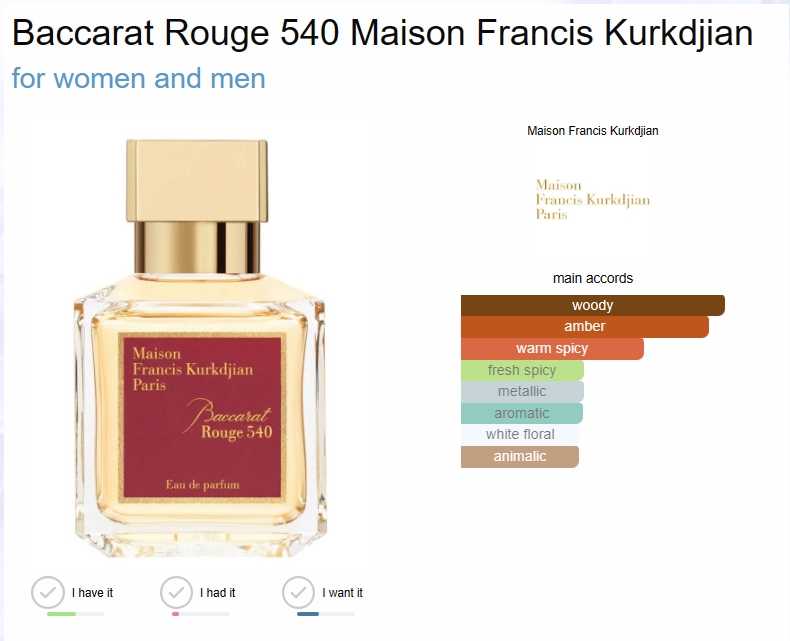 Baccarat Rouge 540 Extrait De Parfum Perfume Women Long Lasting ...