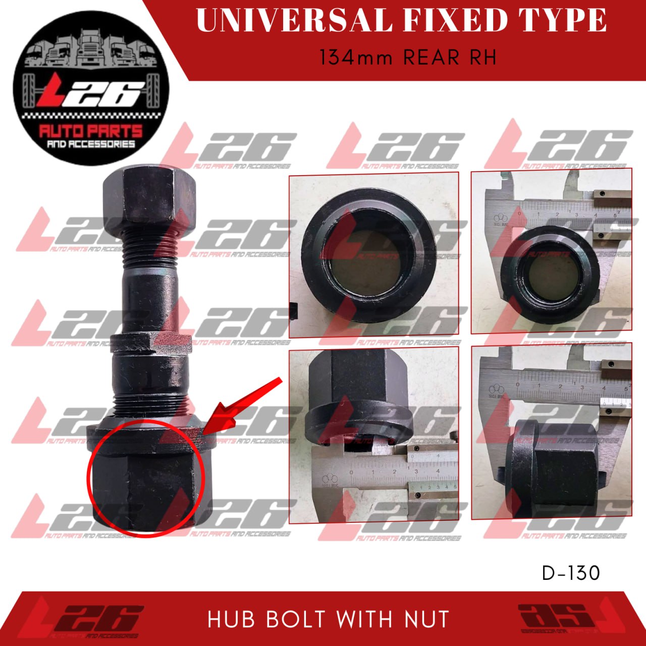 134mm Universal REAR HUB BOLT WITH NUT Fixed Type STUD BOLT WHEEL HUB D ...