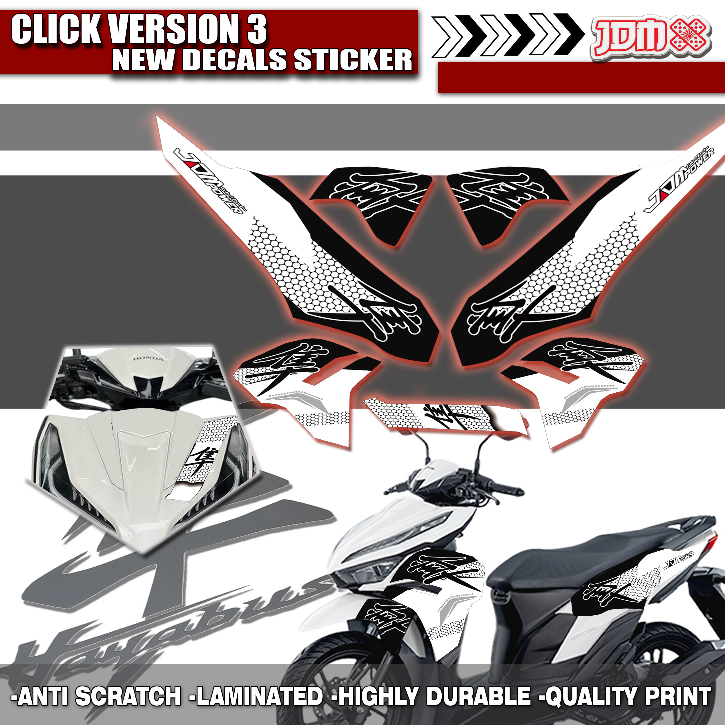 HAYABUSA DESIGN DECALS STICKER FOR HONDA CLICK VERSION 3 MOTORCYCLE ...