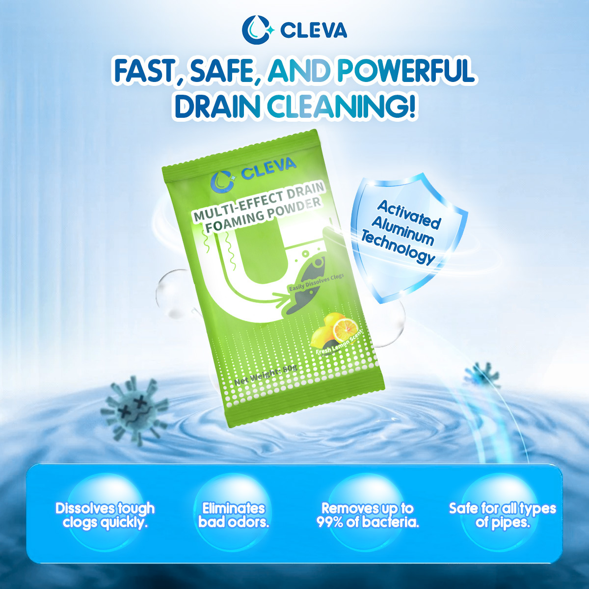 COMBO 4 PCS Cleva Clogged Remover Drainage Pipe - Dissolves Calog ...
