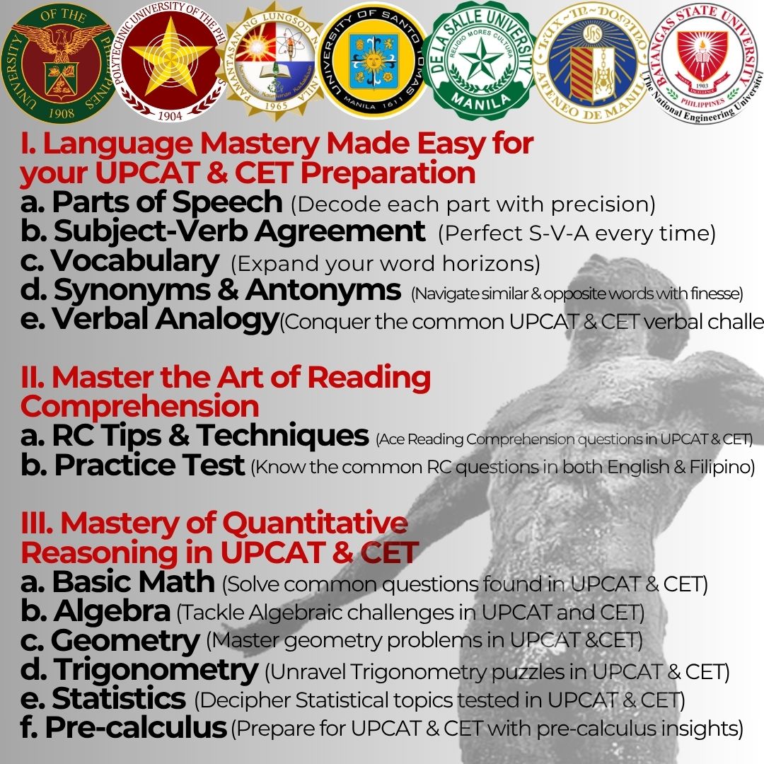 UPCAT, PUPCET, USTET, DCAT, ACET, PLMAT & CET Reviewer - Complete All ...