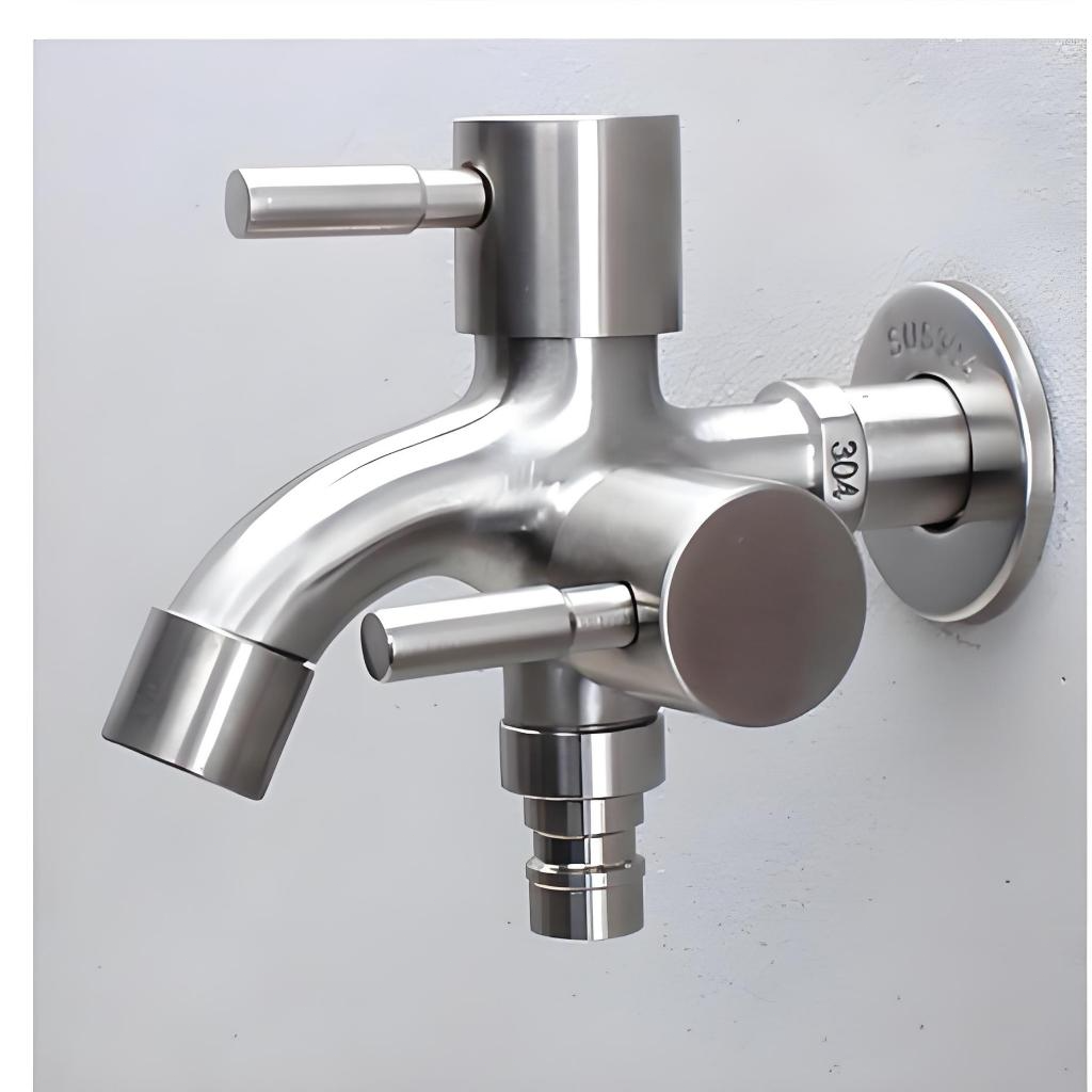 304 stainless steel 2 way faucet valvet bibcock faucet 2 in1 out head ...