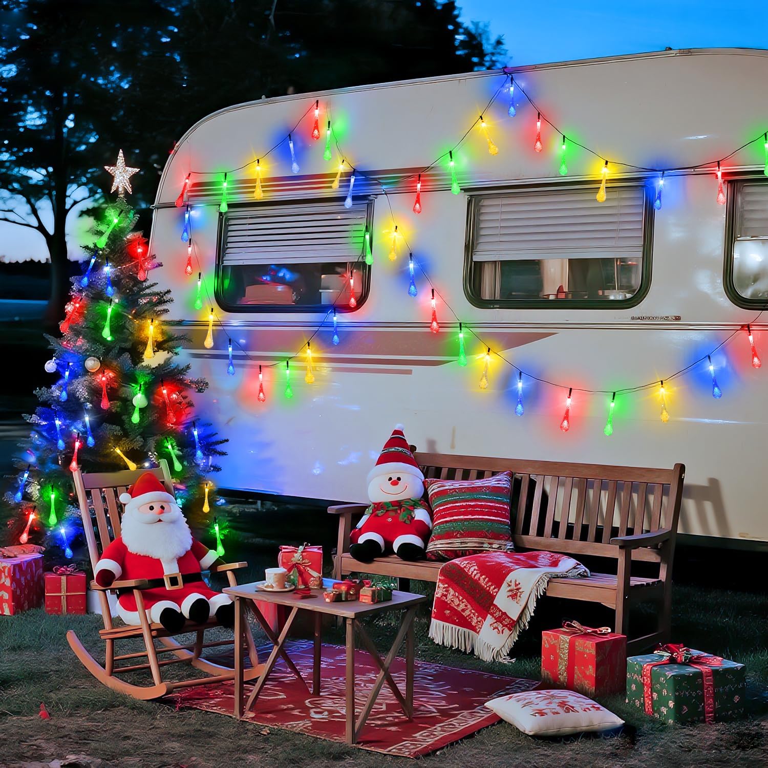 Gold Star LED Raindrop String Lights Outdoor Solar Light Waterproof ...