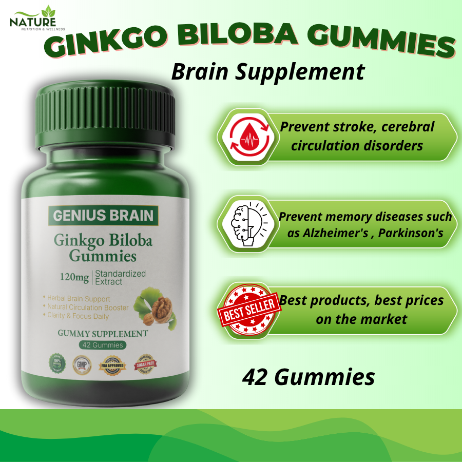 Ginkgo Biloba Gummies 42PCS Brain Supplement, Stroke Prevention ...