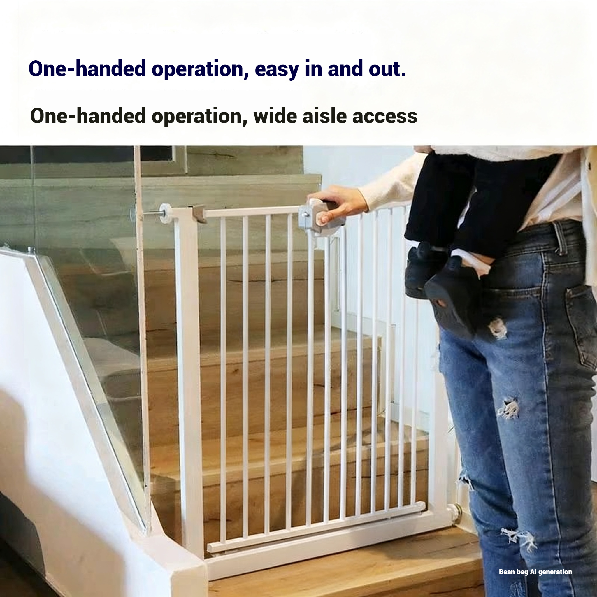 Baby Safety Gate Auto Lock Adjustable Pet Fence Stair Door Punch Free ...