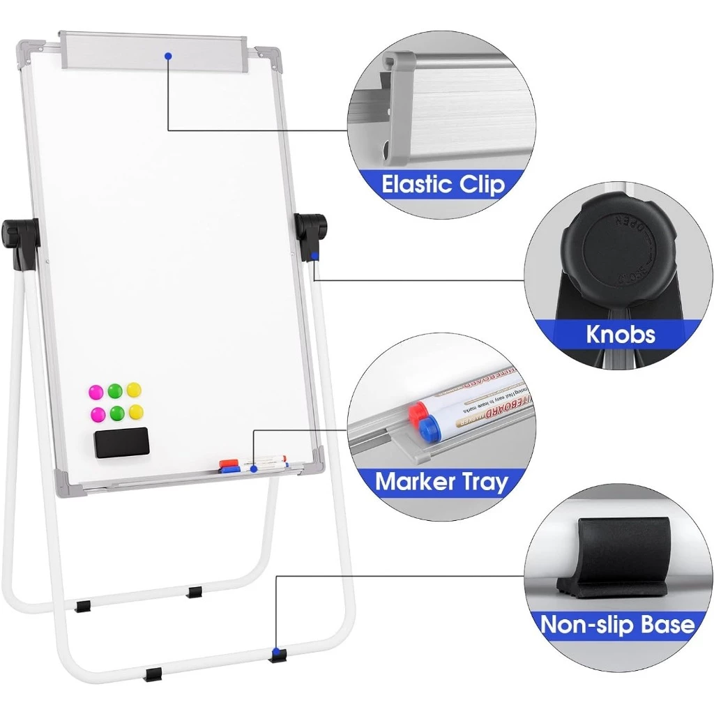 White Board Magnetic Flip Chart Whiteboard With Stand Dual-Sided Easy ...