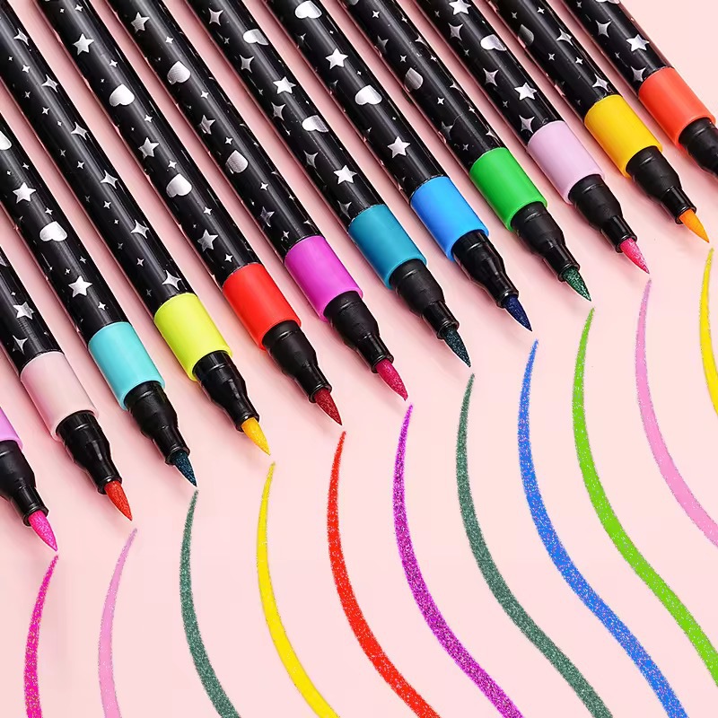 Colorful Soft Tip Glitter Quicksand Markers - For Kids Students Journal ...