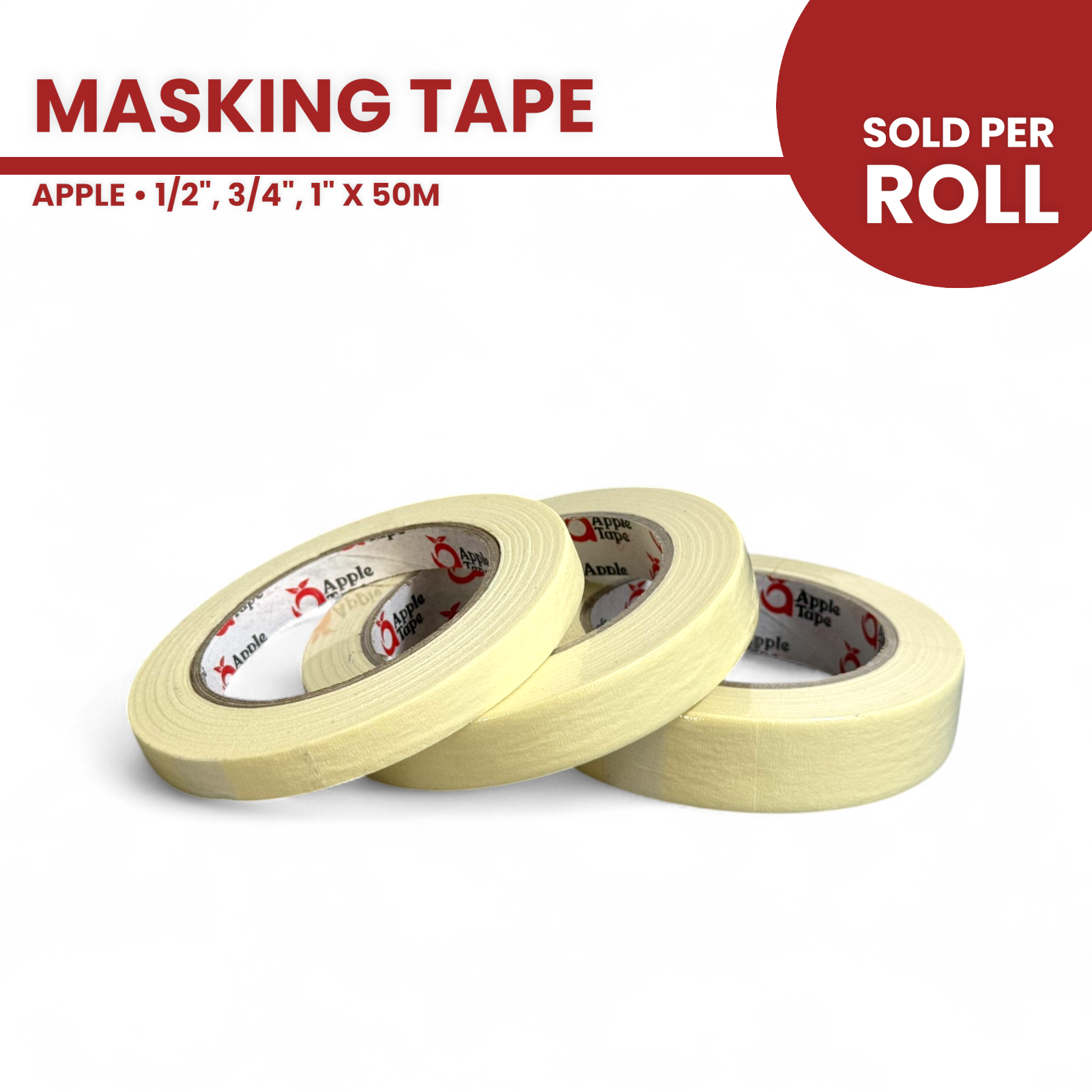 APPLE Masking Tape 1/2", 3/4", 1" x 50Meters | Shopee Philippines