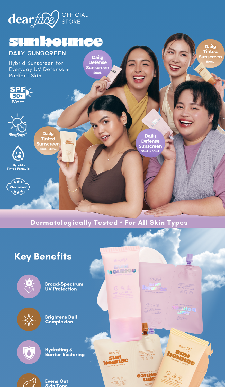DEAR FACE Sunbounce Daily Tinted & Daily Defense Sunscreen 50mL | SPF ...