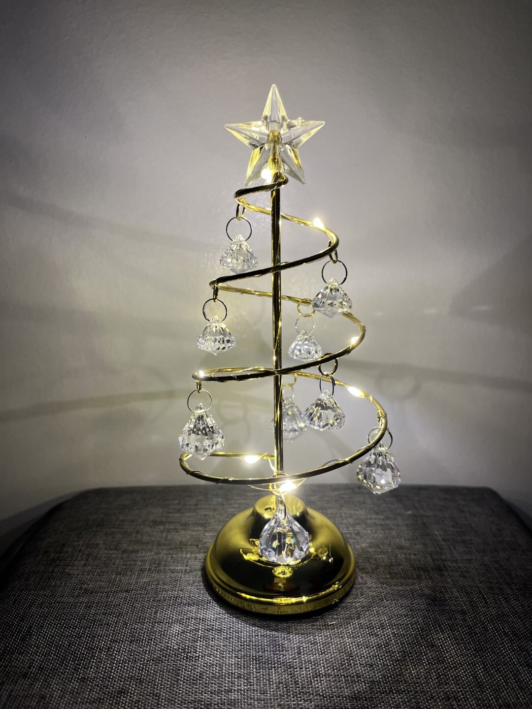 Tabletop Crystal Lighted Christmas Tree Rotatable Glitter Battery ...