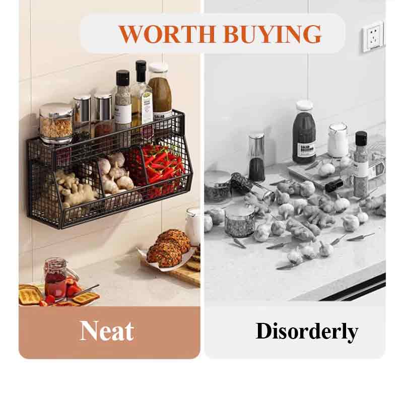 Kitchen Condiments Organizer Rack Wall Hanging Seasoning Storage Onion ...
