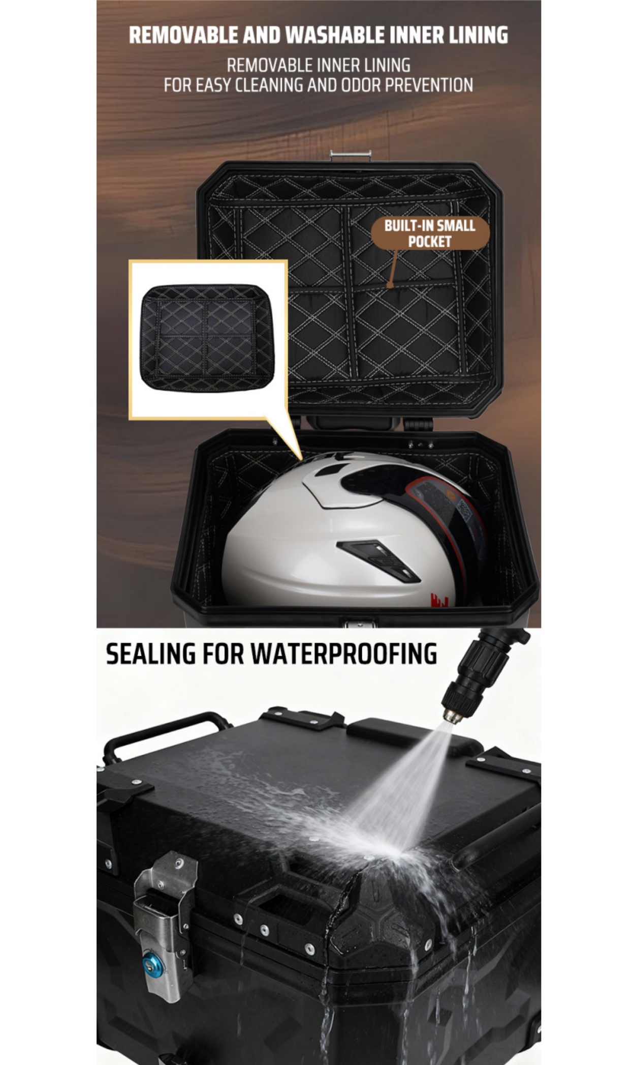 HNJ Top Box Motorcycle 36/45/58 Liters Hard Plastic Top Box With Back ...