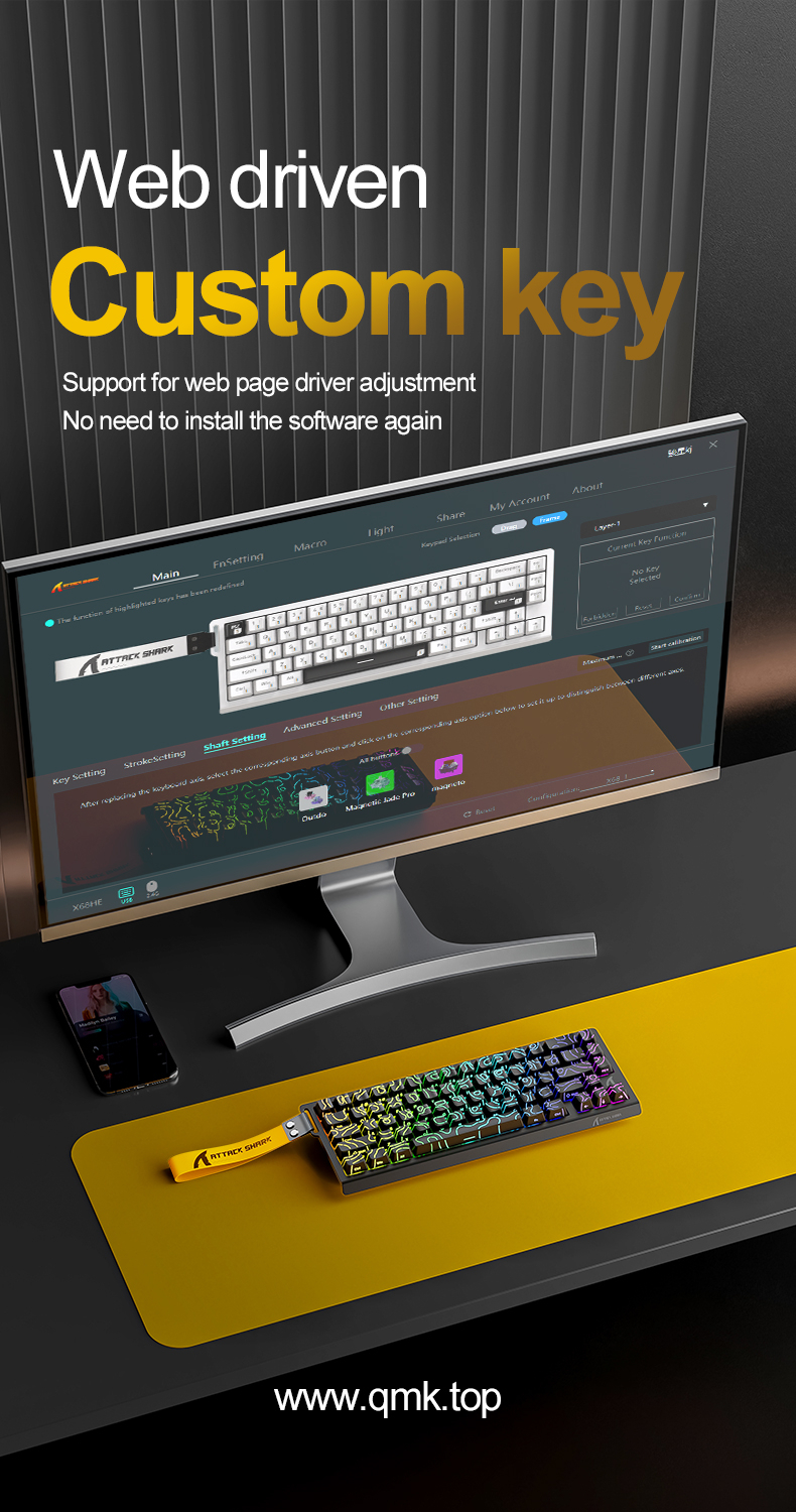 ATTACK SHARK X68HE E-sports magnetic axis keyboard with streamlined ...