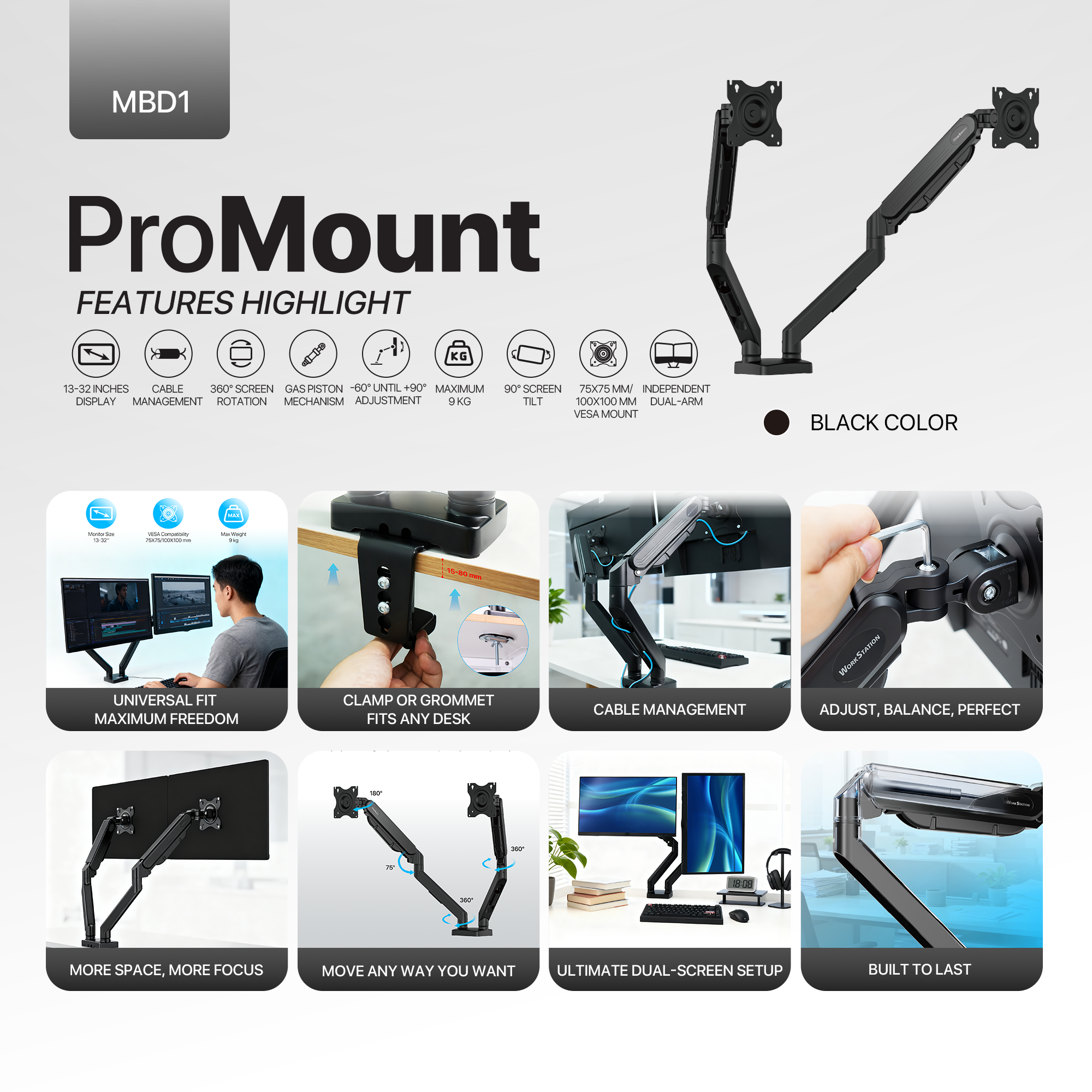Fantech Work Station Single & Dual Arm Monitor Bracket MBD1/MBS1 Pro ...