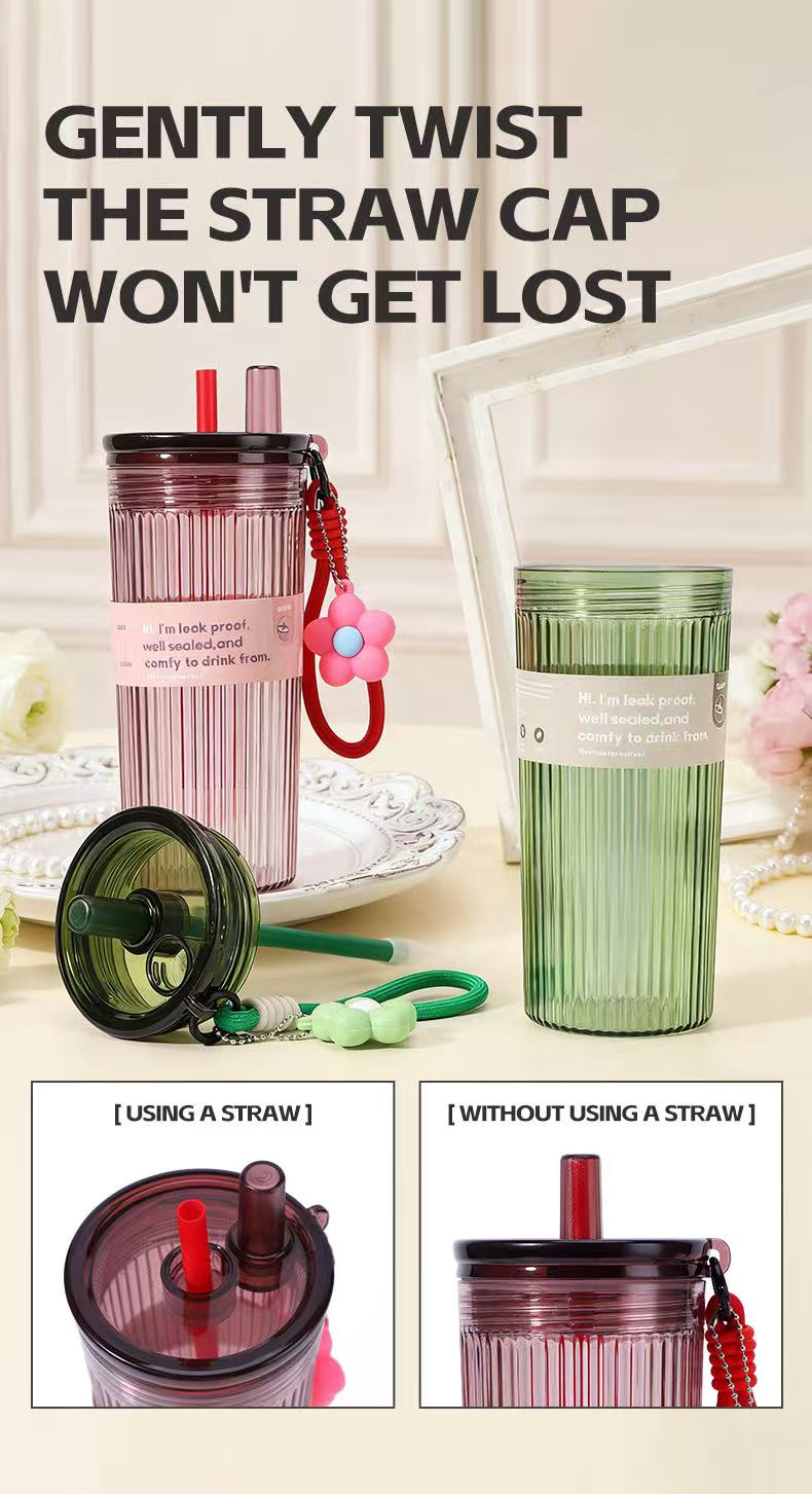 650ml Ice Crystal Double-Layer Plastic Cup with Straw and Carrying Rope ...