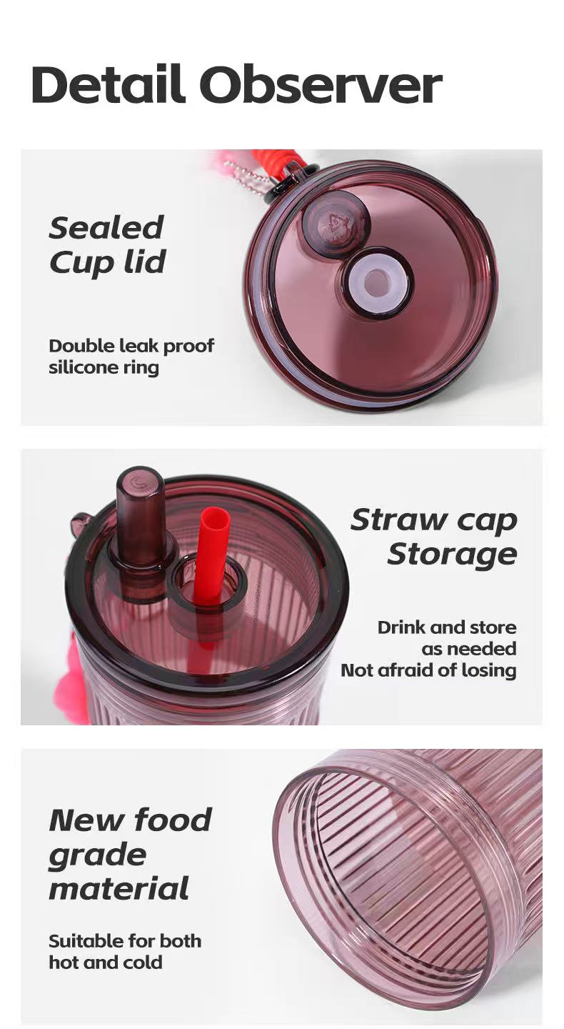 650ml Ice Crystal Double-Layer Plastic Cup with Straw and Carrying Rope ...