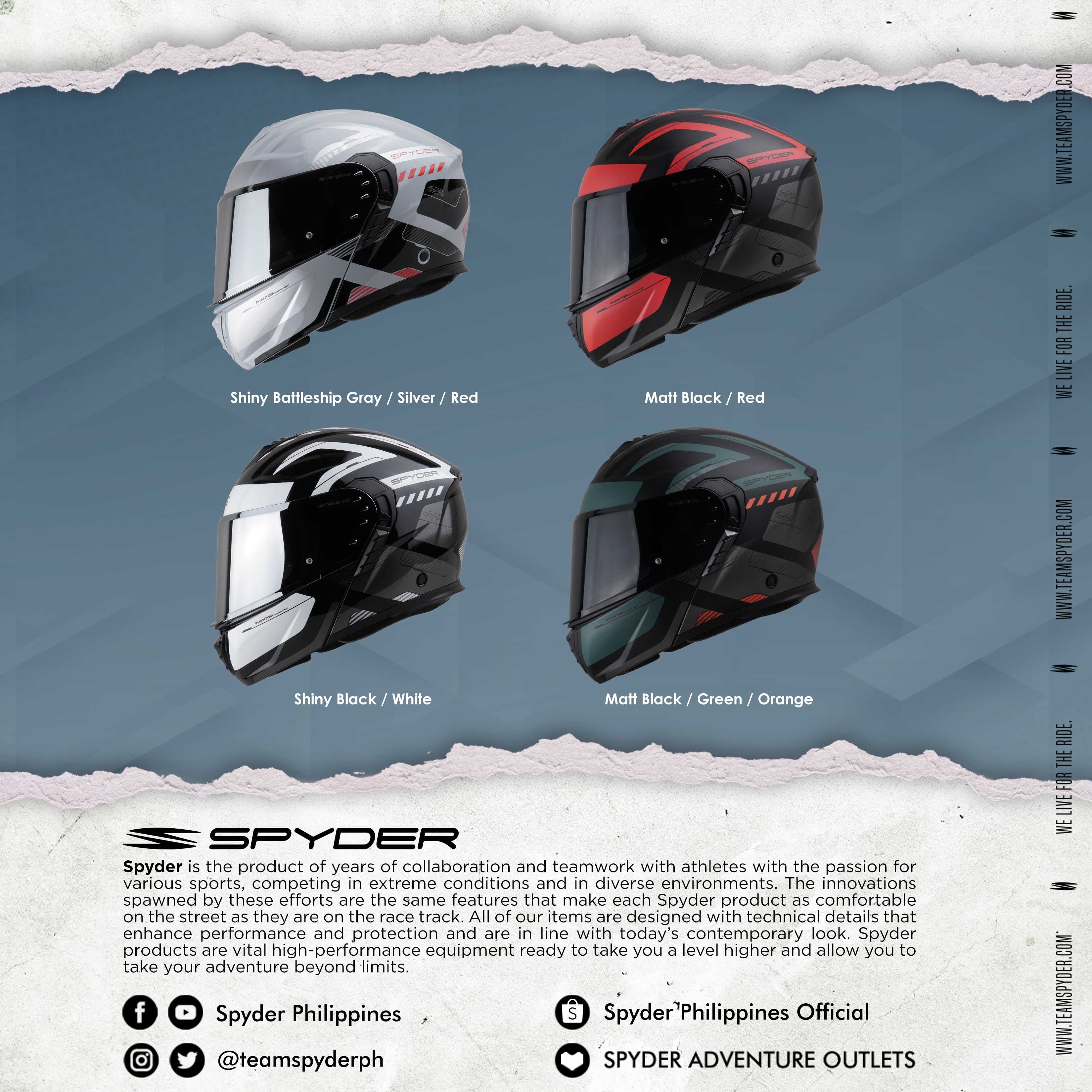 Spyder PHANTOM GD S1 MAZE Modular Dual Visor Motorcycle Helmet | ECE ...