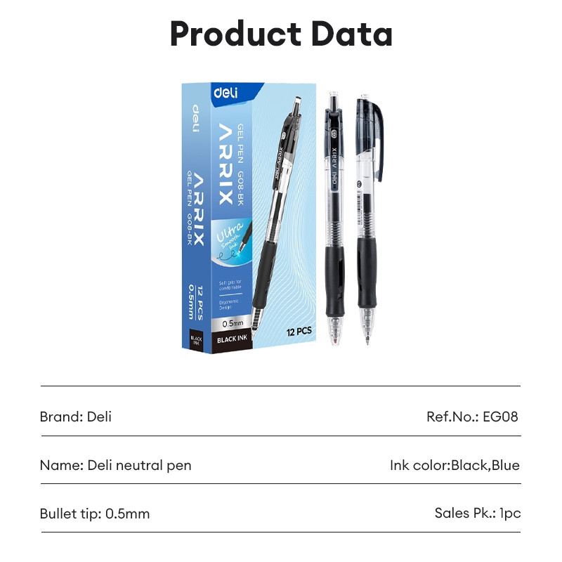 Deli Press Gel Pen 0.5mm Black Bullet Tip Ballpen Sign Writing Pen For ...