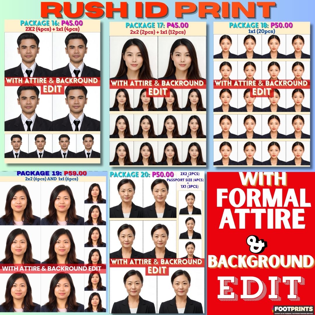 Rush ID Photo Print Package – 1x1, 2x2 & Passport Size Set with Formal ...