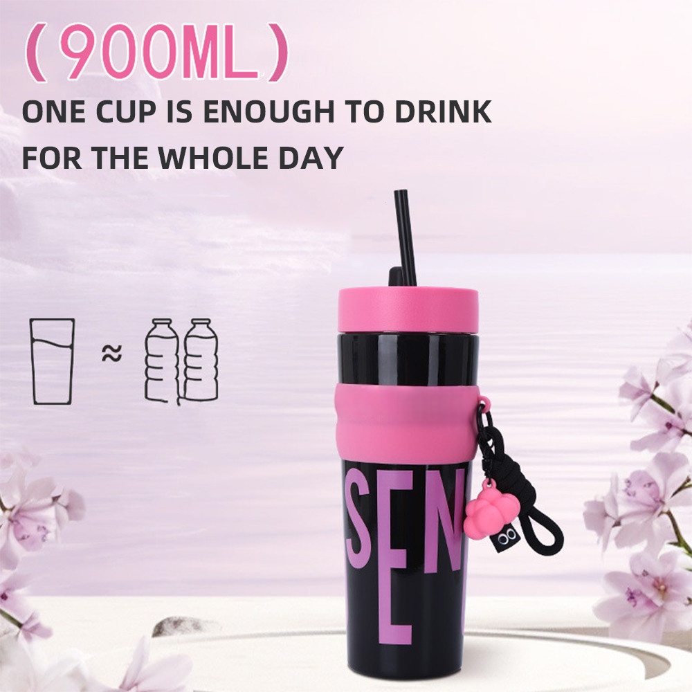 900ml Large Capacity Straw Cup Leakproof Portable Straw Cup Dopamine ...