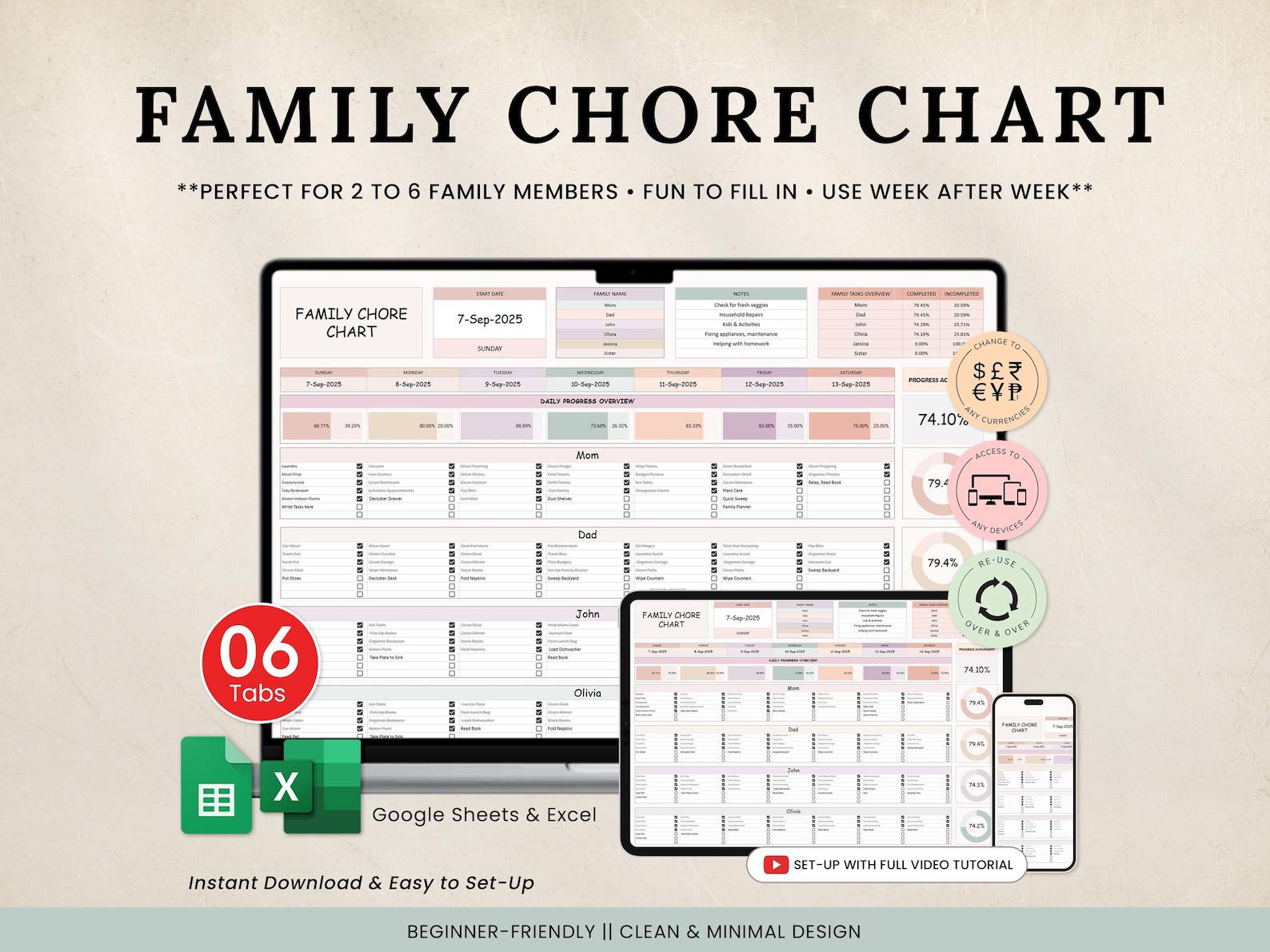 Digital Planner, Family Chore Chart, Weekly Calendar Cleaning Checklist ...