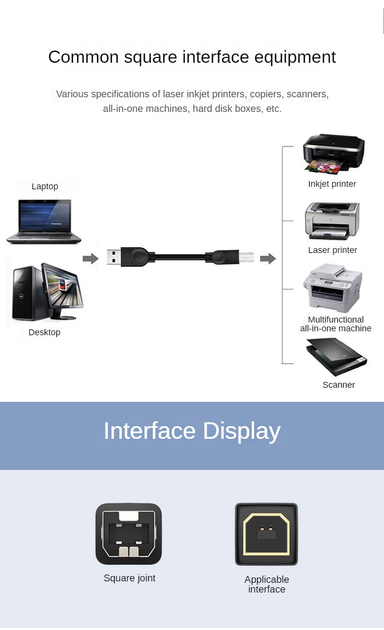JH-LINK USB 2.0 Printer Cable Male to Male for HP Canon Epson Printers ...