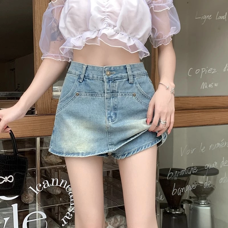 Skort High Waist for Women Plus Size S-XXL High Waist Denim Skirt Women ...