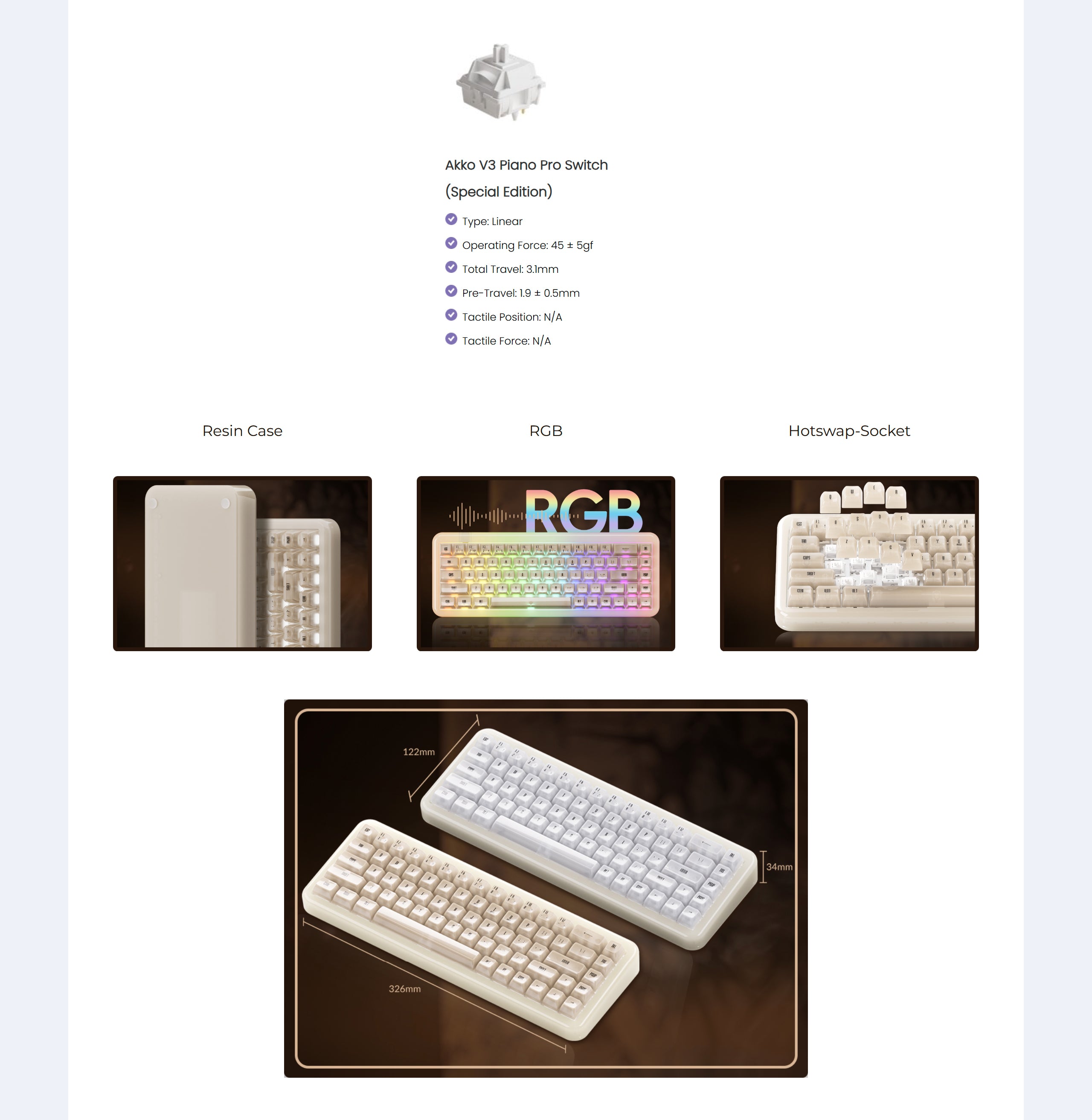 Akko YU01 Resin Case Multi-Mode Hot-Swappable Mechanical Keyboard ...