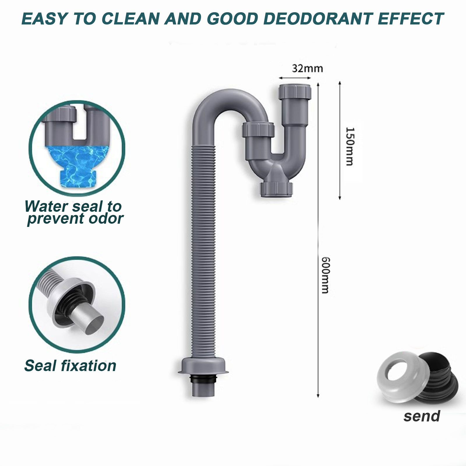 PVC Bathroom Sink Drain Pipe Anti-Odor S-Trap Drainage Tube, U Type/P ...