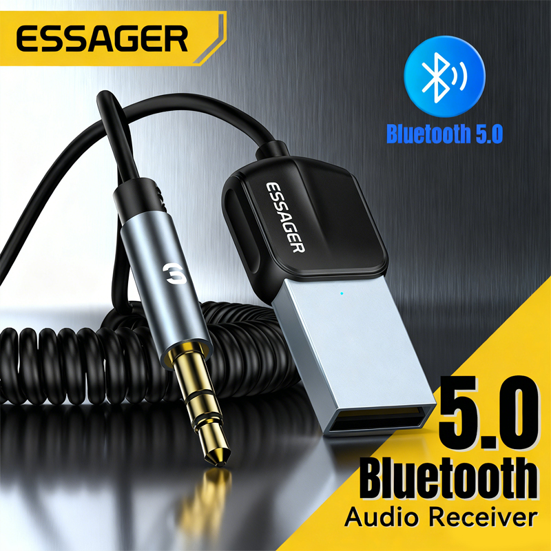 ESSAGER Car Bluetooth 5.0 transmitter adapter USB to AUX 3.5MM ...