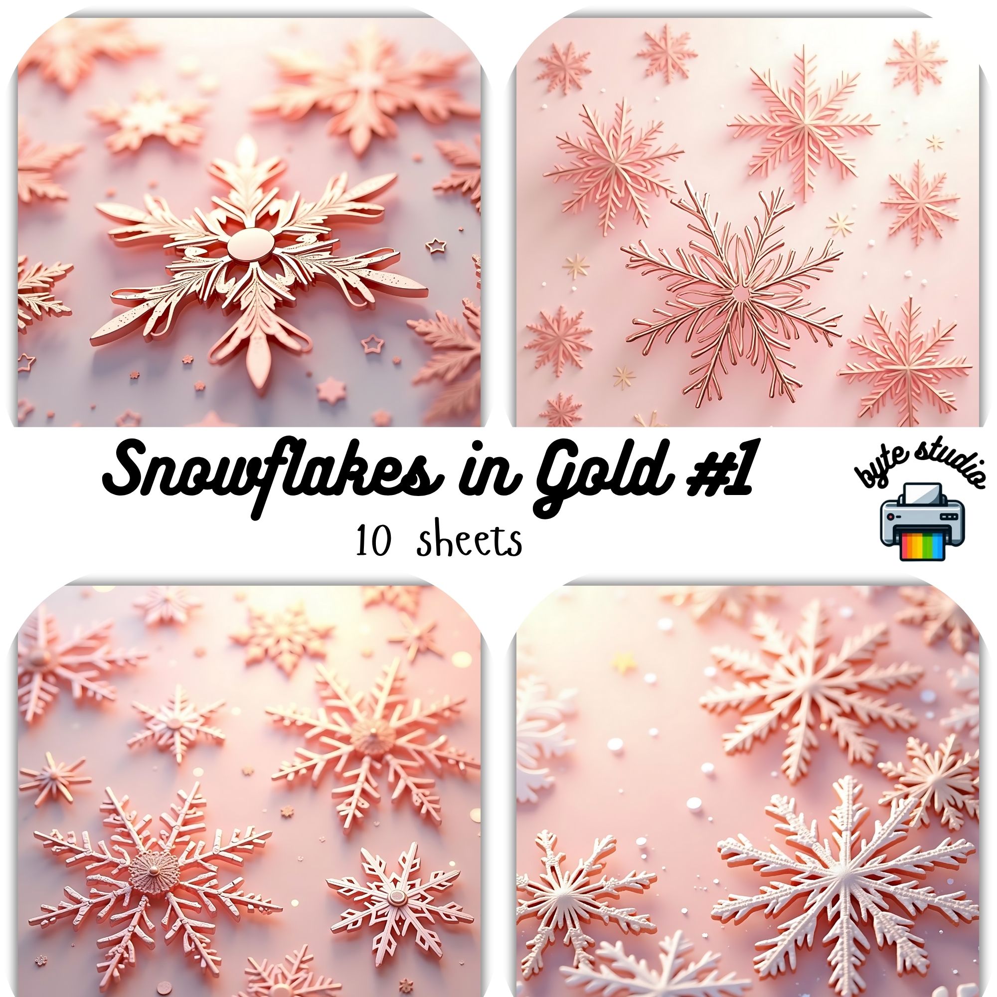 10 Sheets Snowflakes in Gold #1 by byte studio | Premium Paper Craft ...