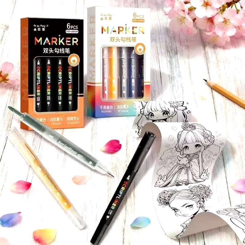 6 pcs Double-.ed Hook Line Marker Pen Quick Drying Not Fading Easily ...