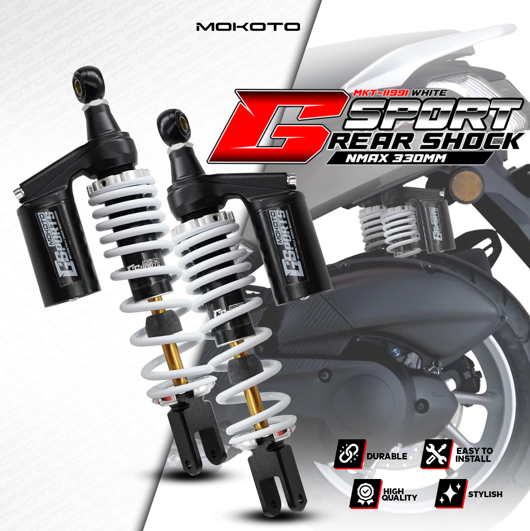MOKOTO NMAX V1 G-SPORT REAR SHOCK WITH BASO 330MM WHITE MKT-11991 REAR ...