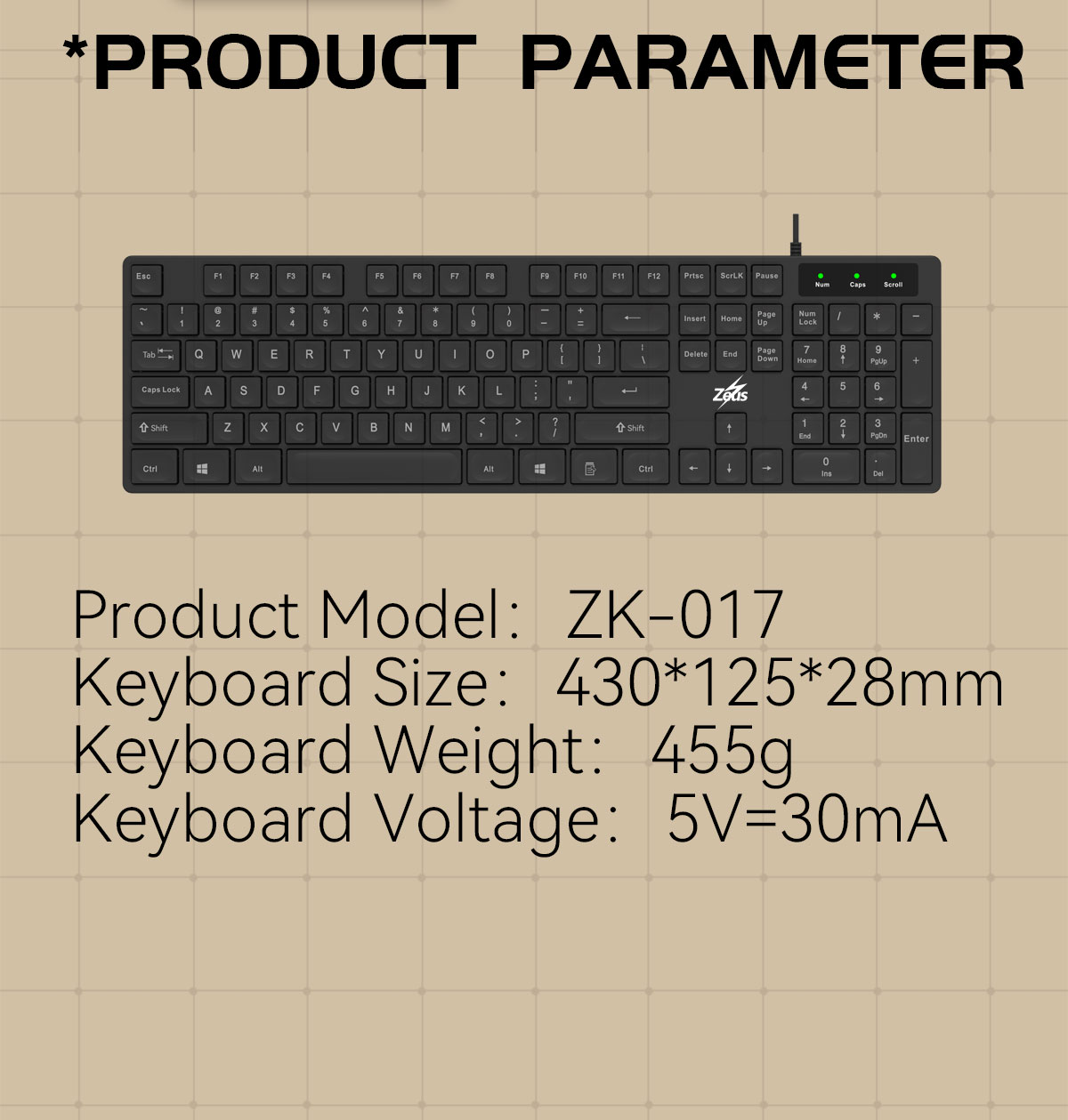Zeus ZK017 Wired Keyboard Lightweight Multi-System Compatible 104 Keys ...