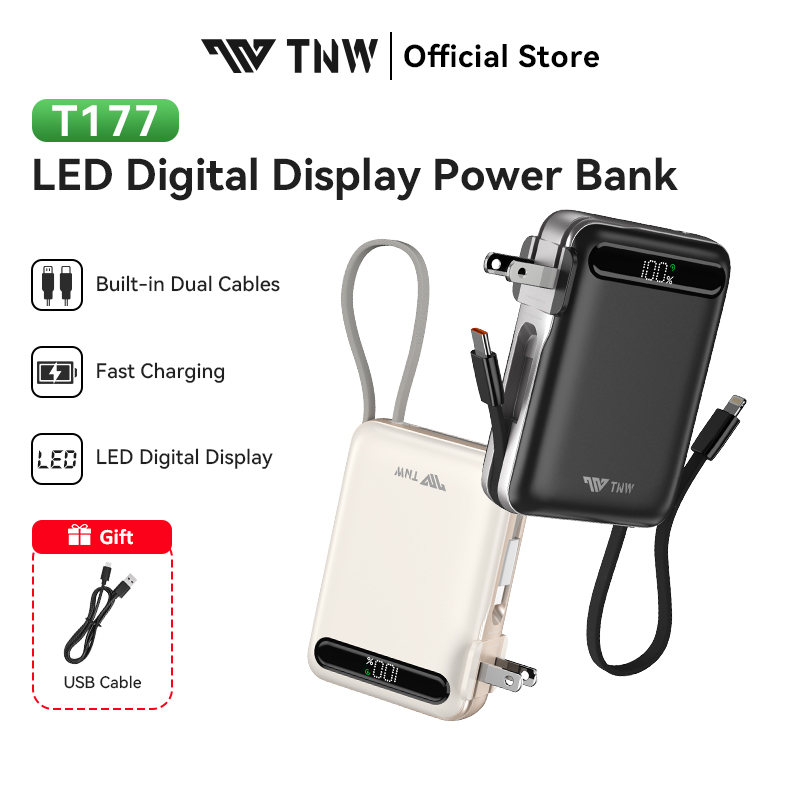 TNW T177 10000mAh Powerbank Fast Charging Built-in Cable AC Plug ...