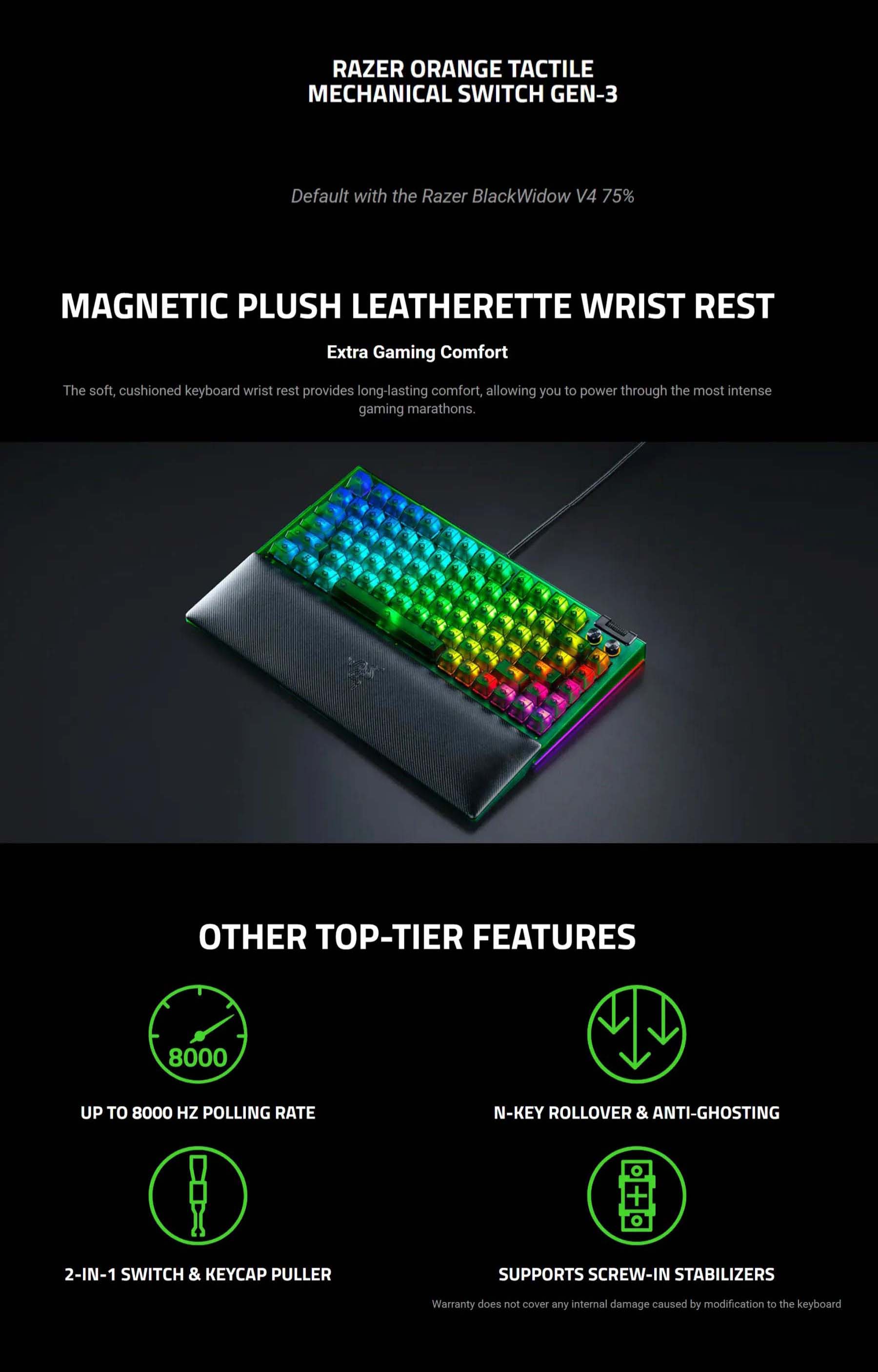 Razer BlackWidow V4 75% Hot-swappable Mechanical Gaming Keyboard ...
