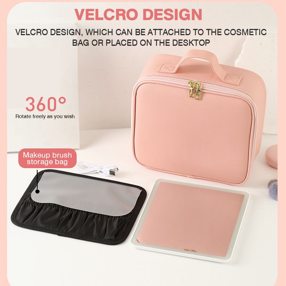 Fashion Makeup Bag With Mirror Tricolor LED Light Organizer Cosmetic ...