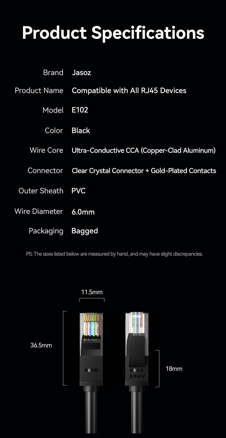 Jasoz Ethernet Cable Cat 6 RJ45 1000Mbps Lan Cable For Laptop PC TV Box ...