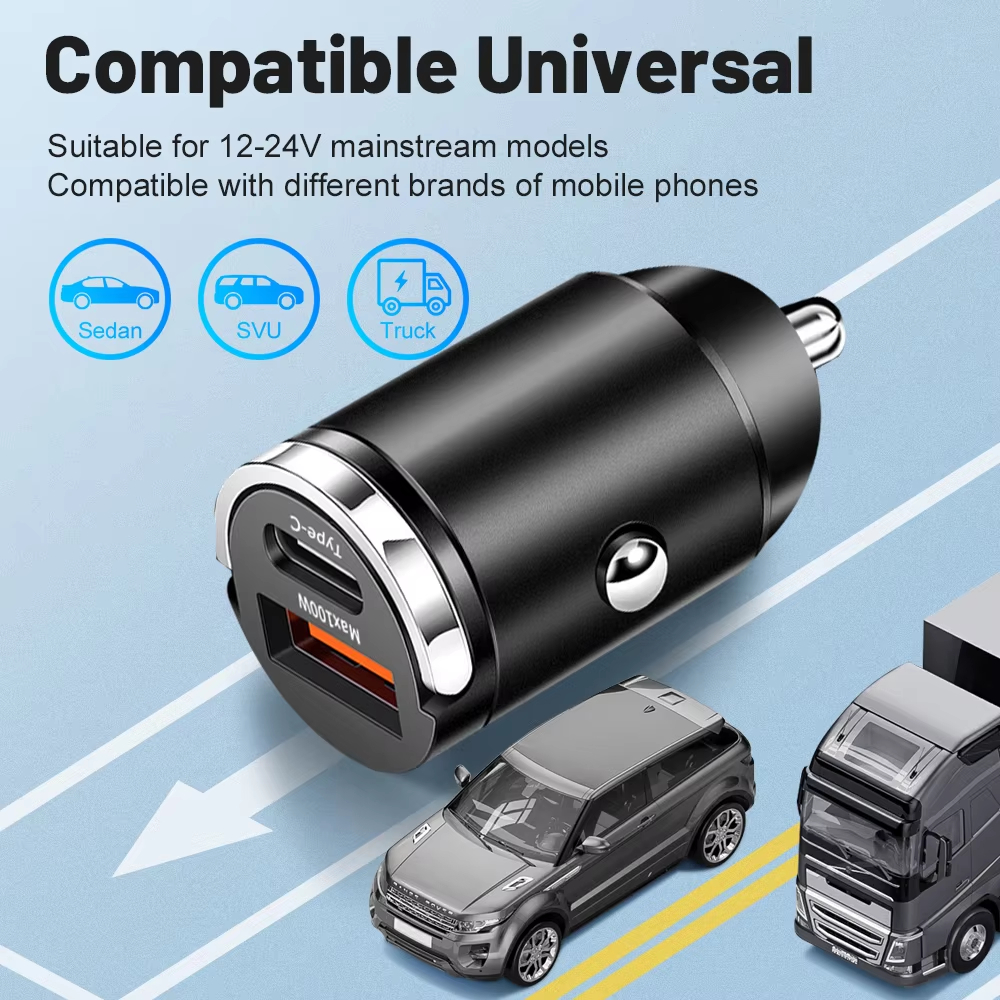 XAUTO 100W Dual Ports Mini USB Car Charger Super Fast Charging Phone ...