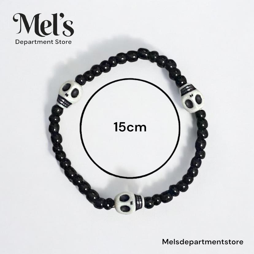 MJ Skull Bead Bracelet – Black Beads with White Skull Accent | Unisex ...