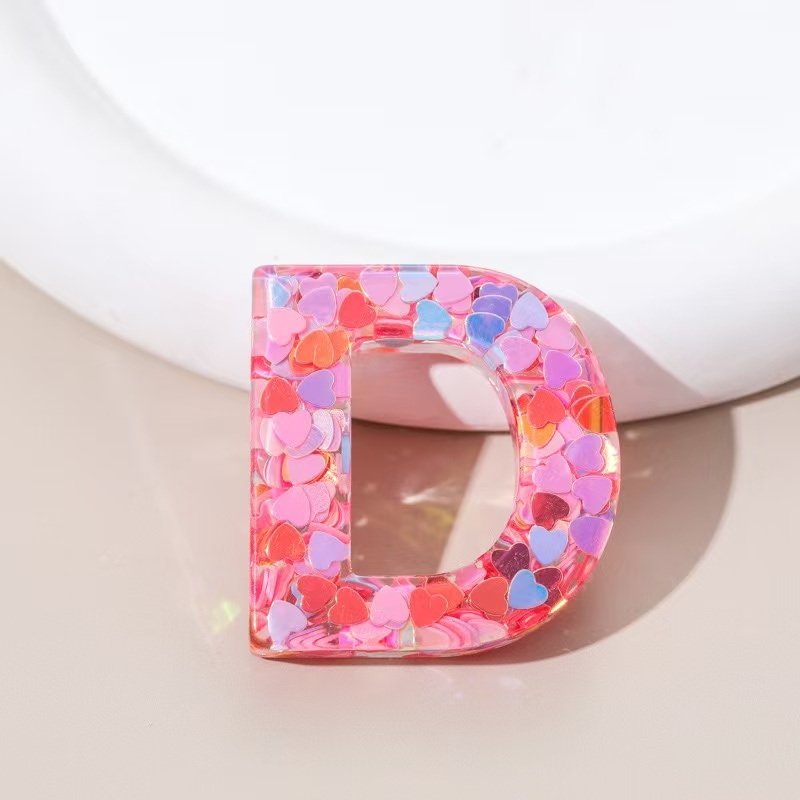 Pink heart sequined English letter DIY resin large perforated bag ...