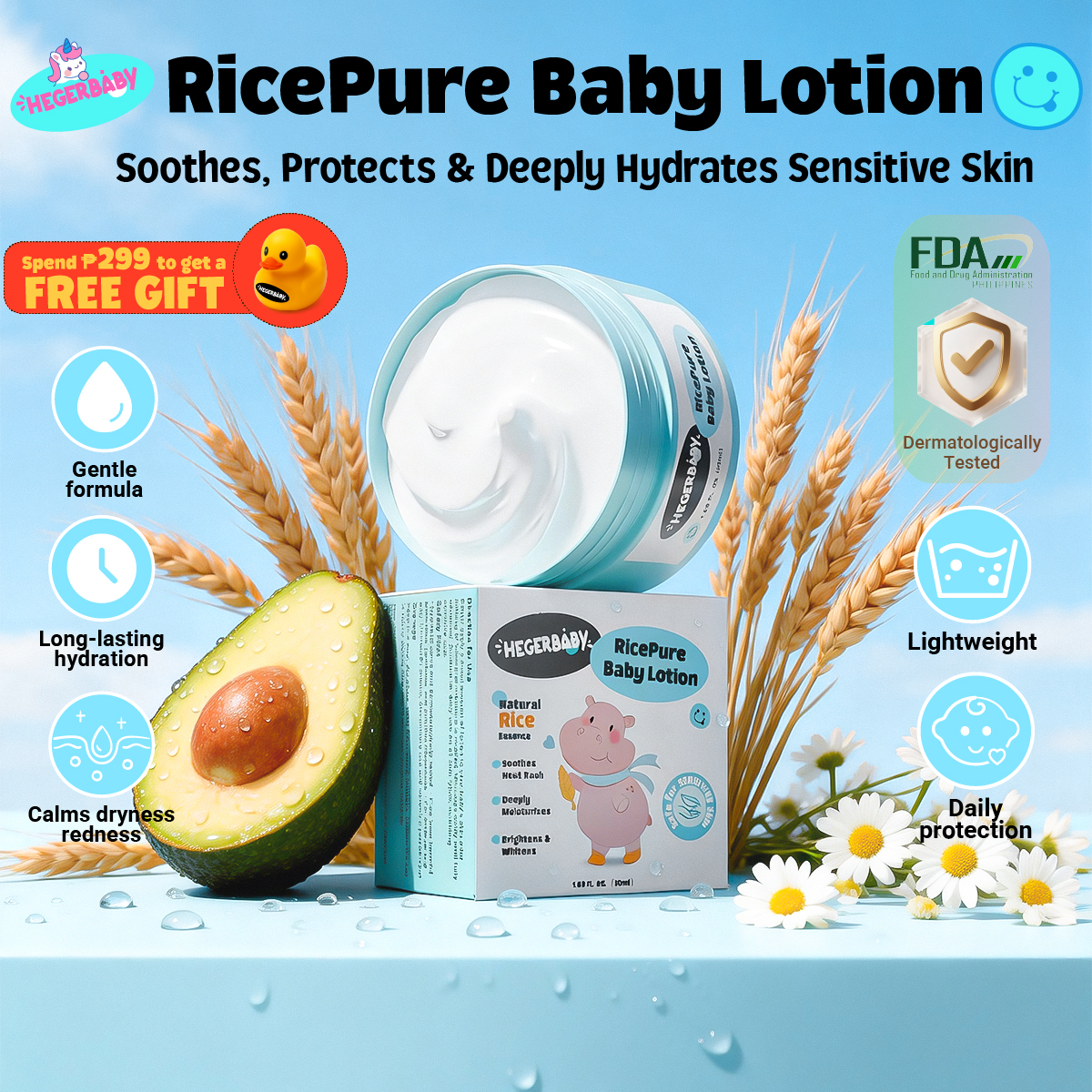 Hegerbaby Ricepure Baby Lotion - Relieves Prickly Heat Rash Gentle ...