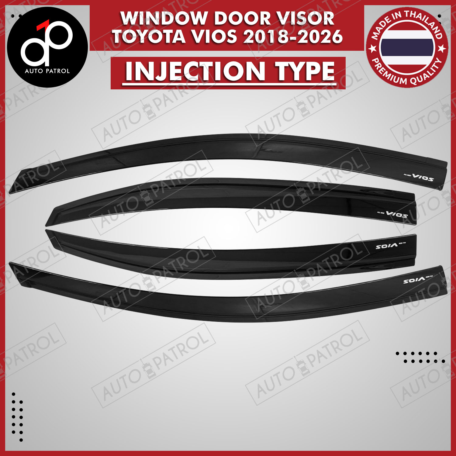 TOYOTA VIOS 2018-2026 Window Door Rain Visor Black (INJECTION TYPE ...