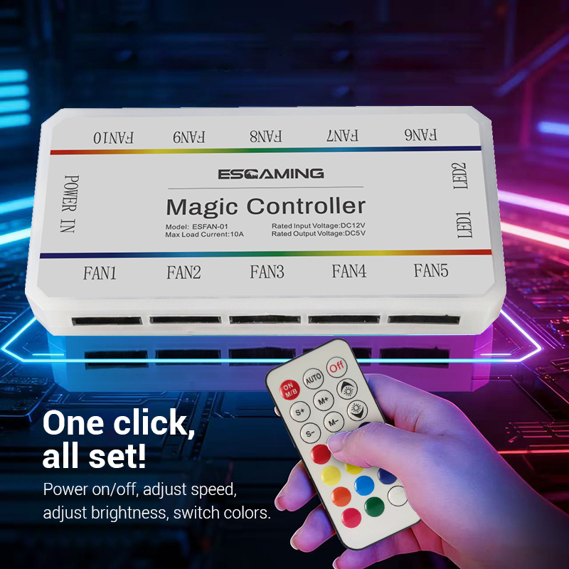 ESGAMING 6PIN CPU Fan RGB Controller Remote Control 10 Fan Ports Hub PC ...