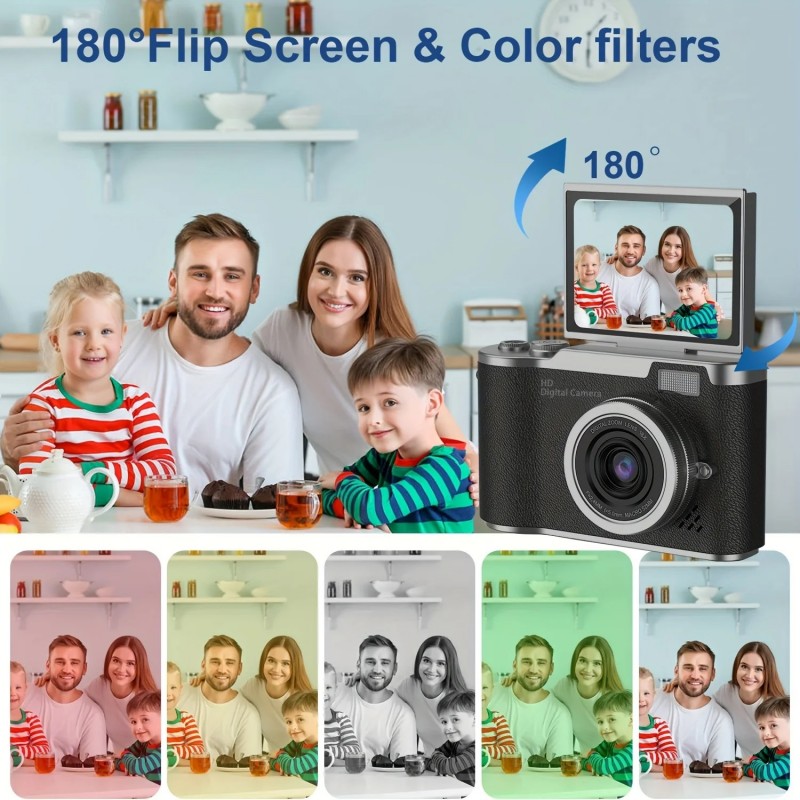 Digital Camera 4K HD Selfie Flip screen 180° Built-in Flash 30X Zoom ...