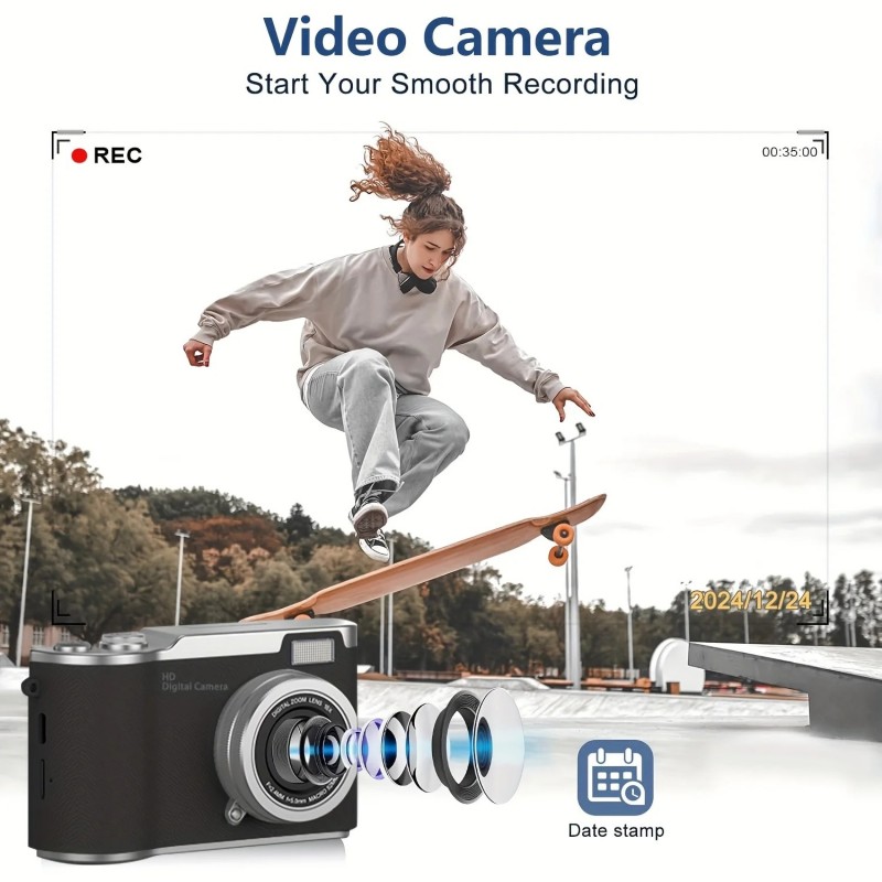 Digital Camera 4K HD Selfie Flip screen 180° Built-in Flash 30X Zoom ...