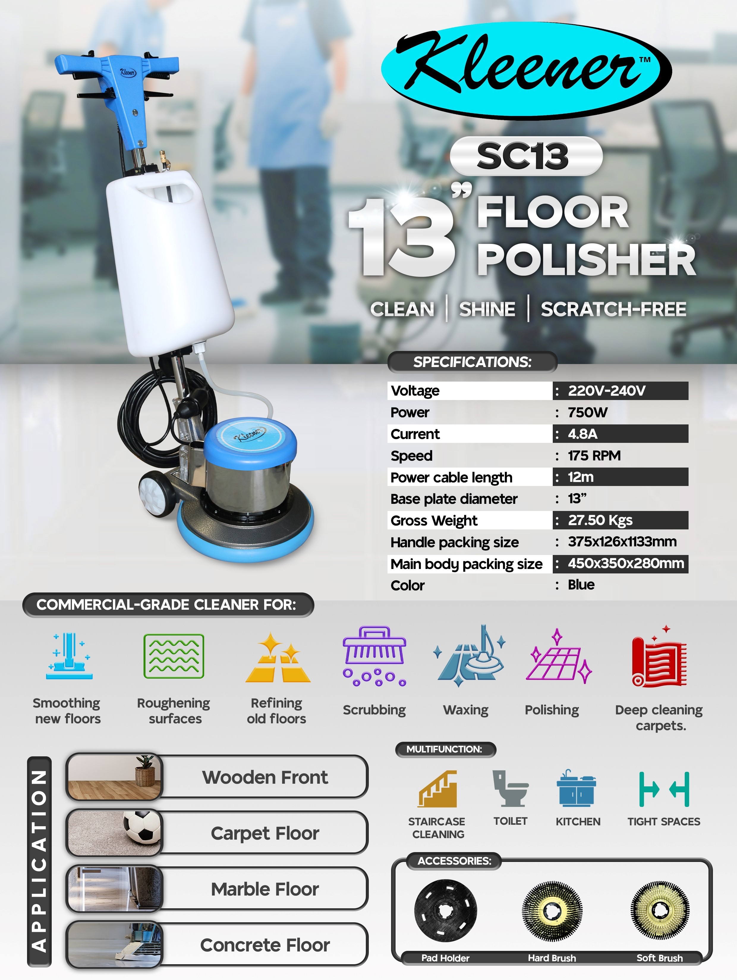 KLEENER MULTI-FUNCTION FLOOR POLISHER 13" 750W (SC13) | Shopee Philippines