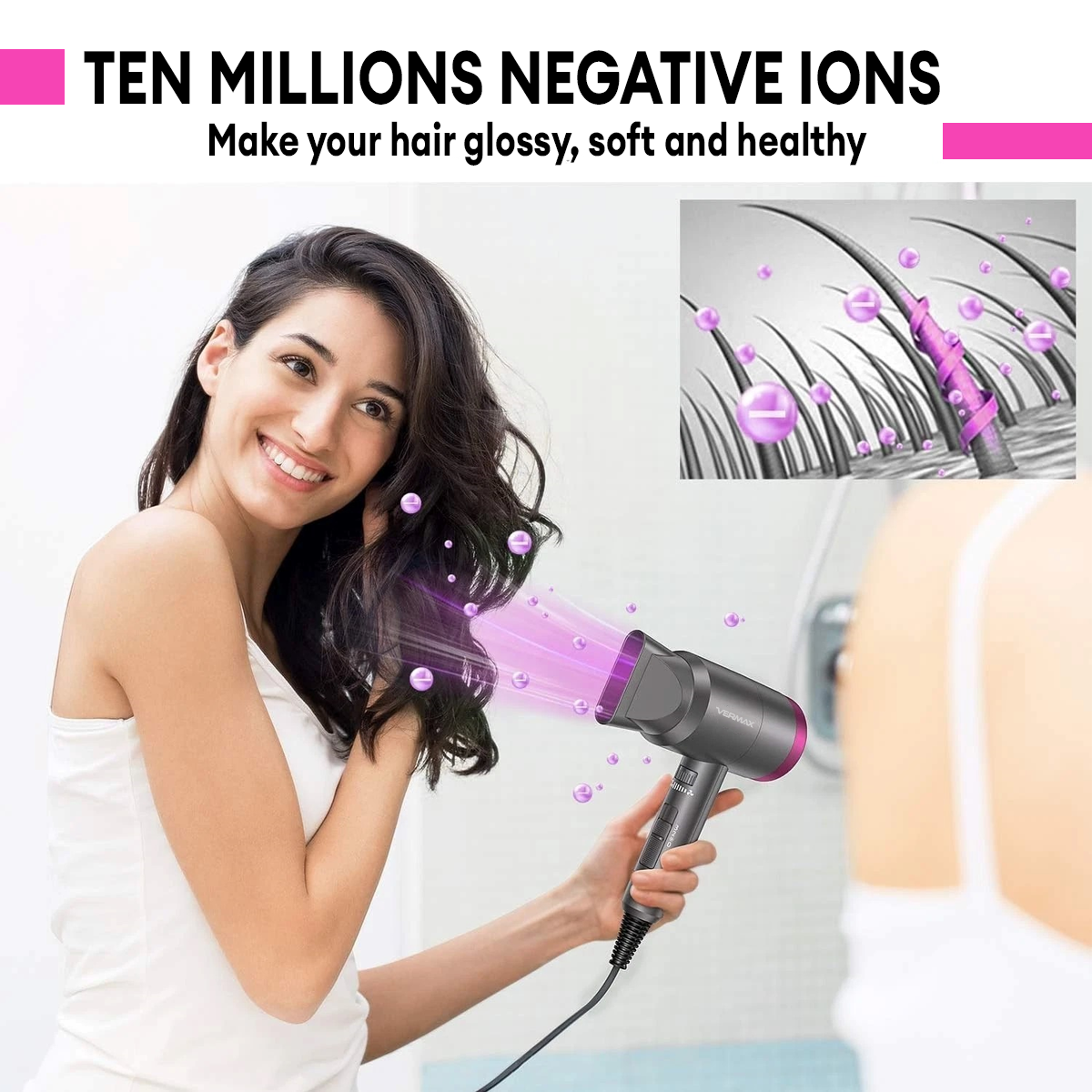 Vermax Ionic Hair Dryer Blower 1600W Portable Quick Dry Hot Cold Air ...